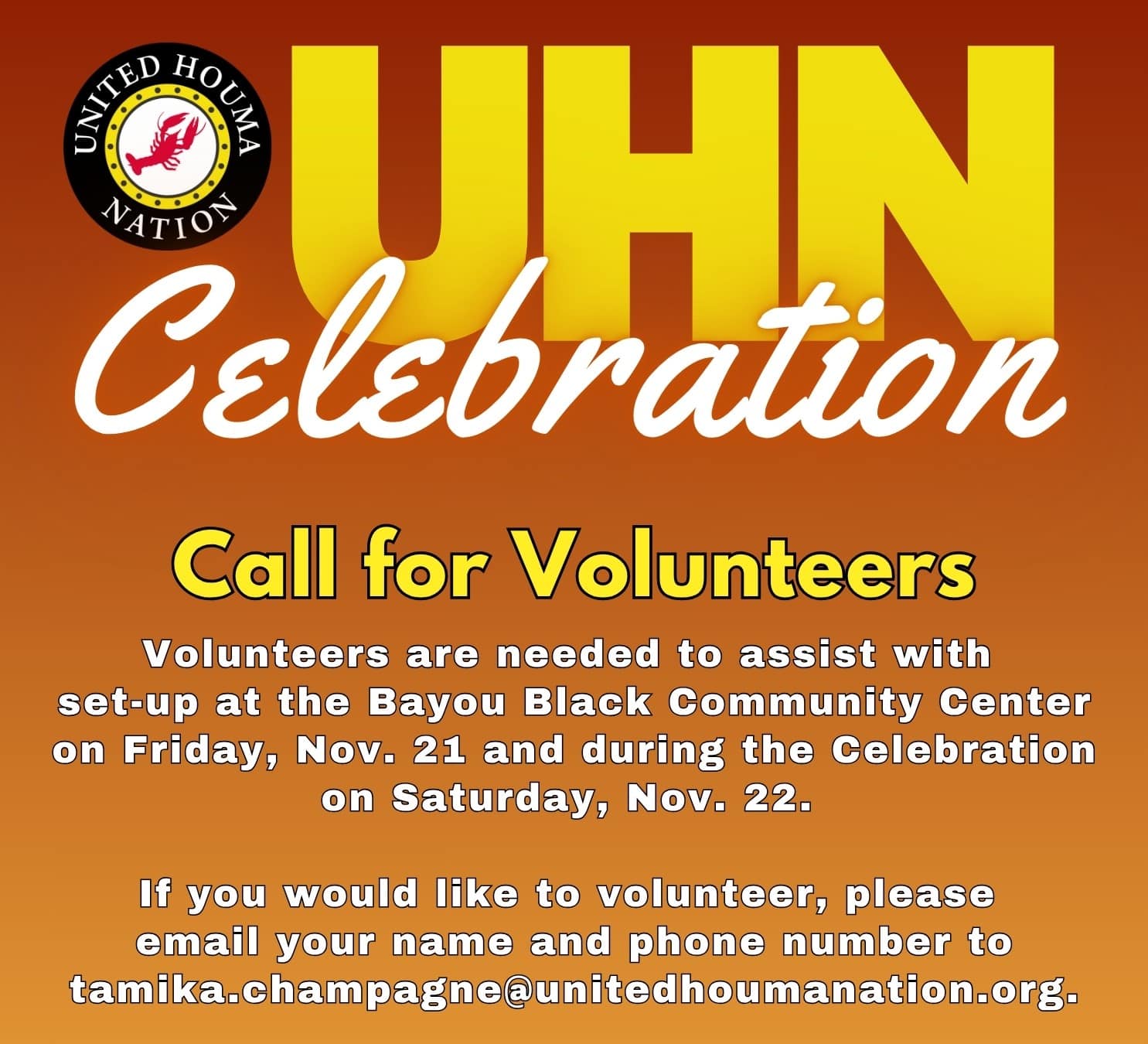 Volunteers Needed for Upcoming UHN Celebration - The United Houma Nation